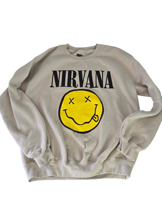 NIRVANA | Sweaters | Nirvana Smiley Face Graphic Print Sweatshirt Gray ...
